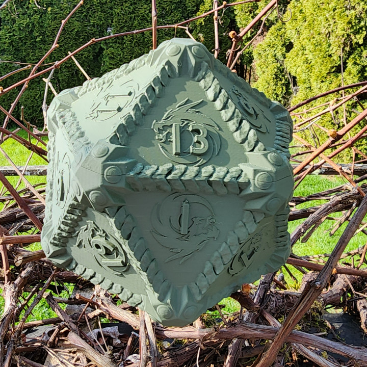 3D Printable Dragon-themed d20 dice container by Jacob and Kira