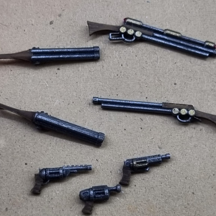 3D Printable 28mm heroic scale Wild West Sci-Fi weapons by Mark Minghella