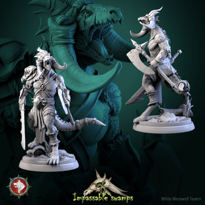 3D Printable Lizardfolk Warlord 32mm and 75mm heroic miniature pre ...