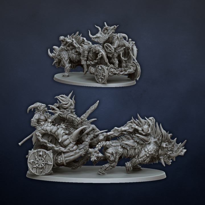 3D Printable Beast Lord in Chariot by Dragon's Lake Miniaturas