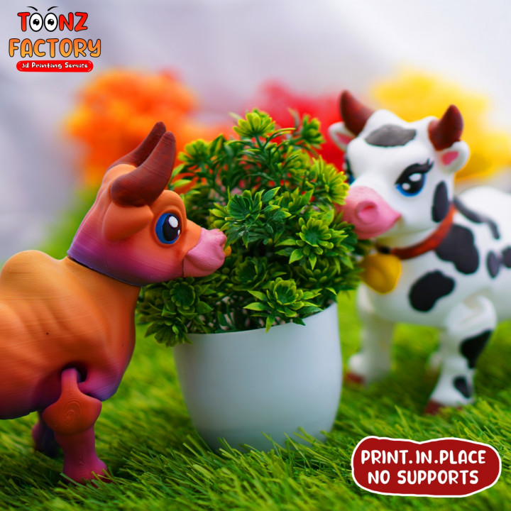 3D Printable Cute Flexi Cow & Bull by Toonz Factory