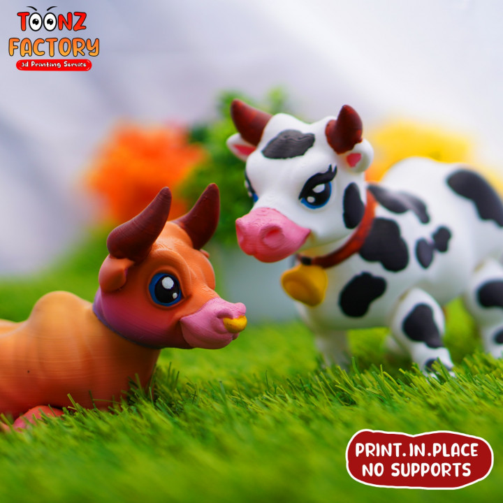 3D Printable Cute Flexi Cow & Bull by Toonz Factory
