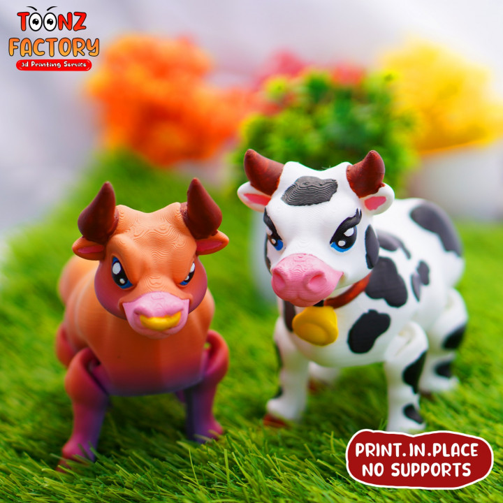3D Printable Cute Flexi Cow & Bull by Toonz Factory