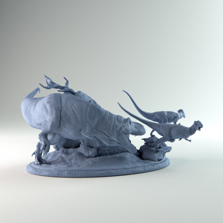 3D Printable Tyrannosaurus chase 1-35 and 1-72 scale pre-supported ...