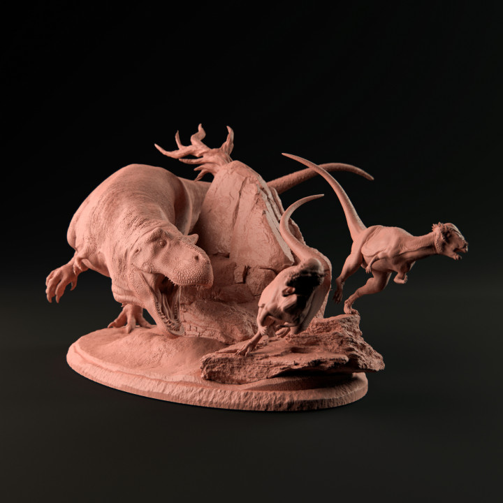 3D Printable Tyrannosaurus chase 1-35 and 1-72 scale pre-supported ...