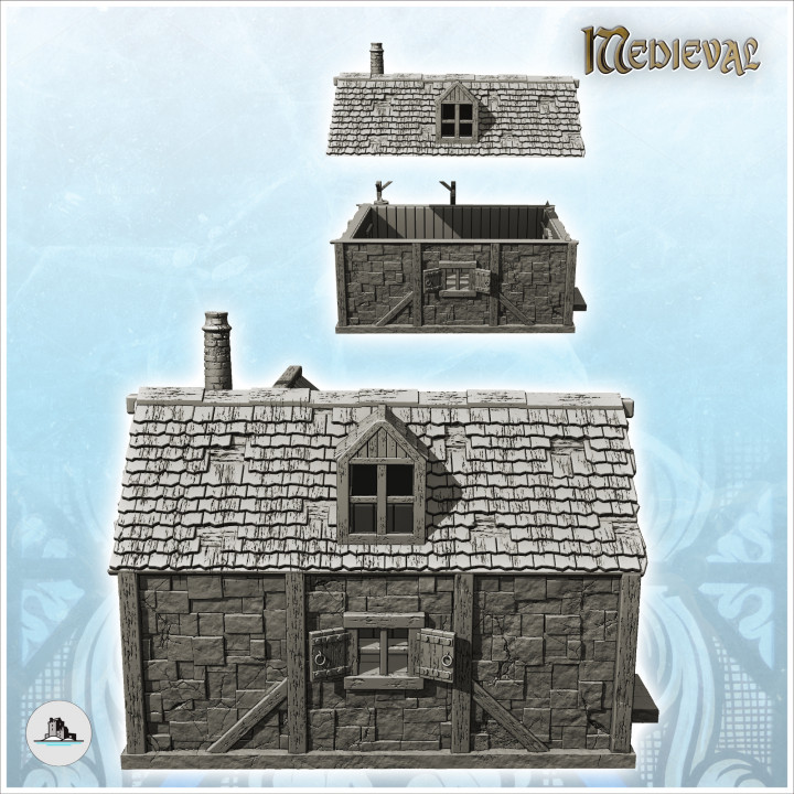 3D Printable Medieval blacksmith house with forge, chimney and awning ...