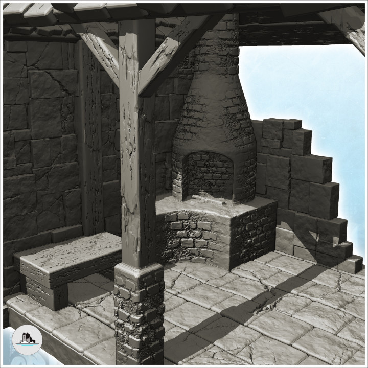3D Printable Medieval blacksmith house with forge, chimney and awning ...