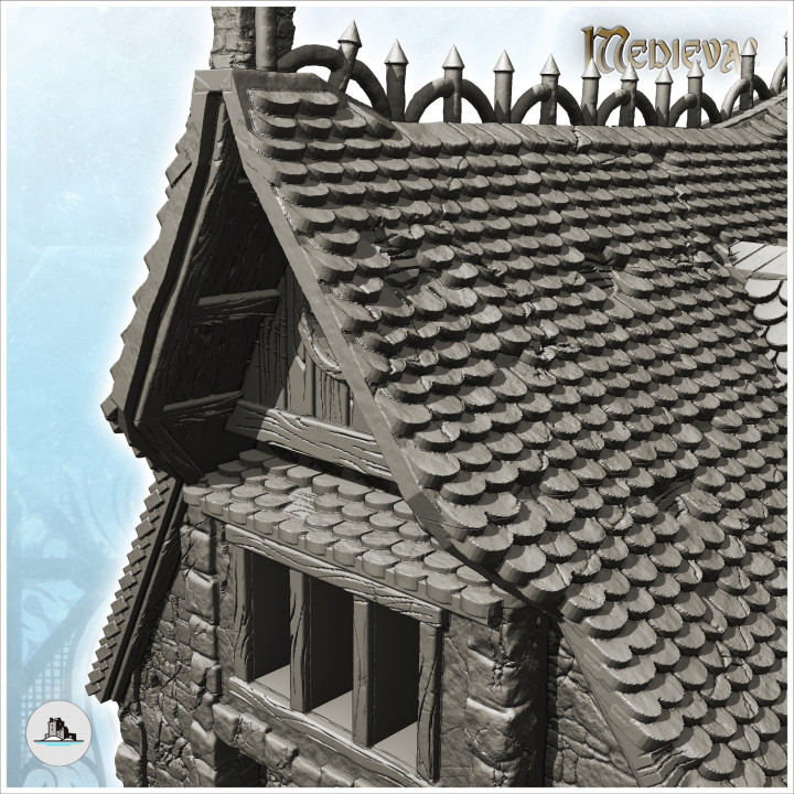 3D Printable Large medieval manor with entrance awning, large windows ...