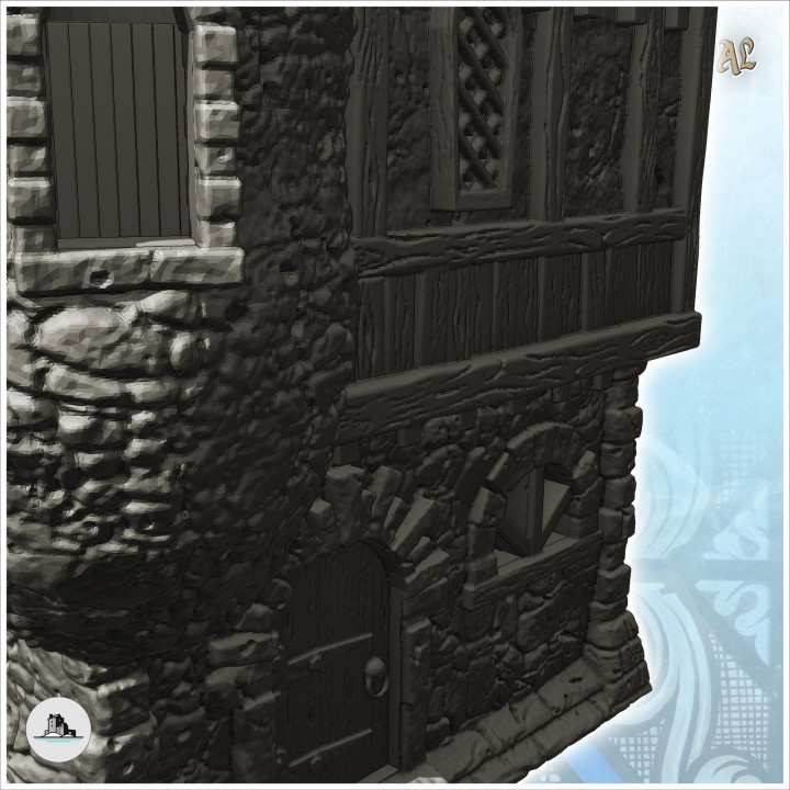 3D Printable Large medieval stone manor with corner tower, large turret ...