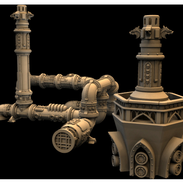 3D Printable Space Gothic modular pipes kickstarter content by Warg'Name