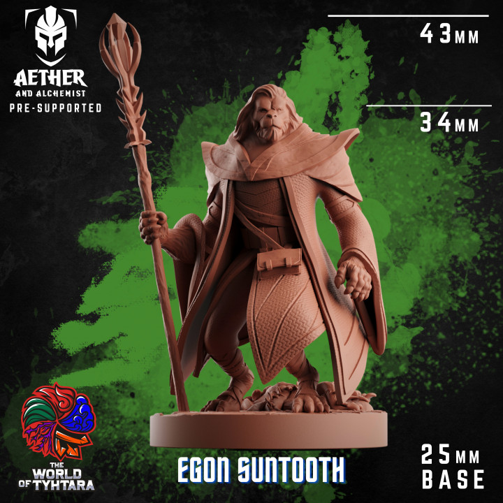 3D Printable Egon Suntooth - Leonin Wizard by Aether and Alchemist