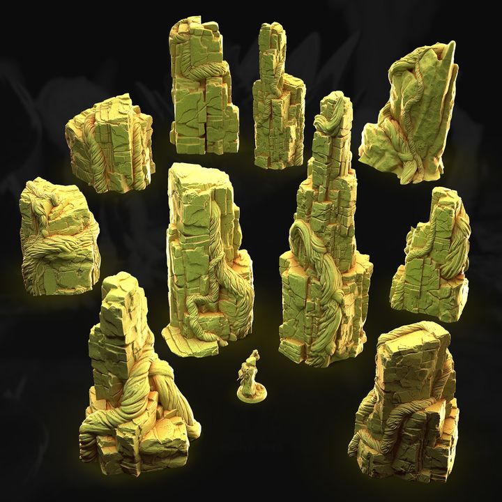 3D Printable Vined Jungle Cliffs by 3DHexes