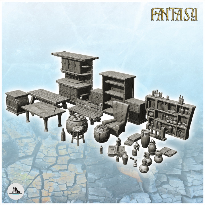 3D Printable Potions store interior set with cauldrons and vials (4 ...