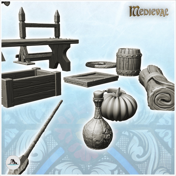 3D Printable Traveling merchant accessory set with tent and tables (6 ...