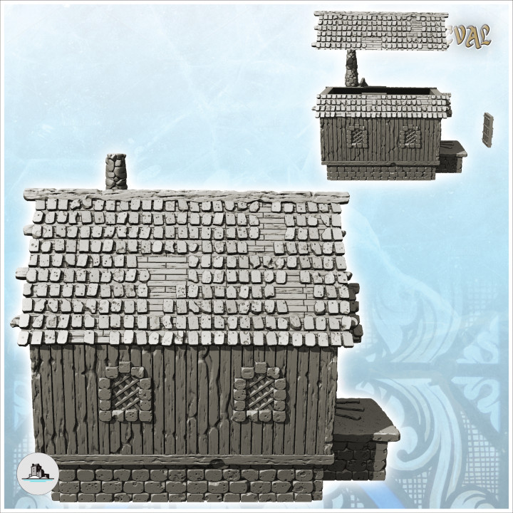 3D Printable Blacksmith's building with forge under canopy and stairway ...