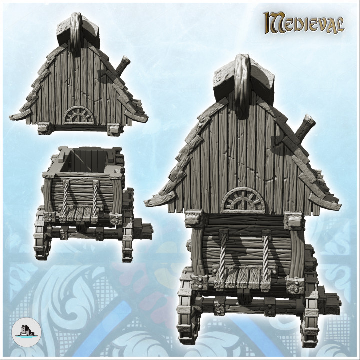3D Printable Wooden merchant's caravan with tile roof and upholstered ...