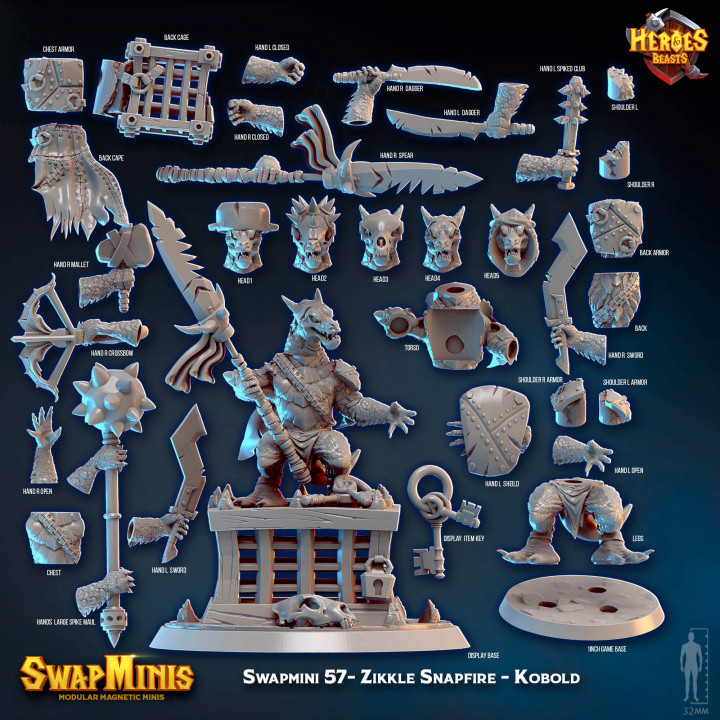 3D Printable Swapmini 57 - Zikkle Snapfire - Kobold by Heroes and Beasts