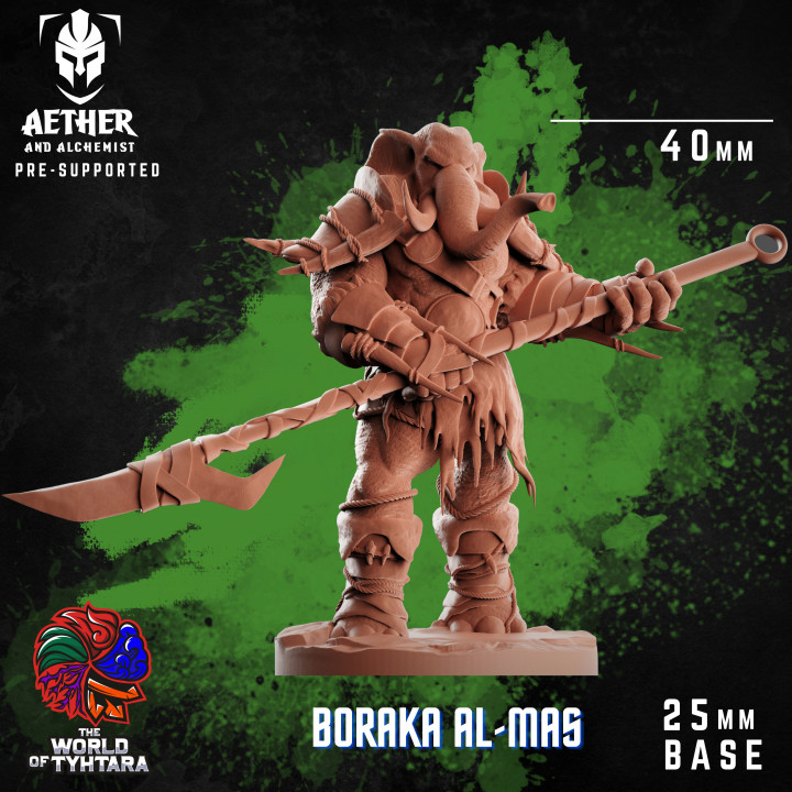 3D Printable Boraka Al-Mas - Loxodon Barbarian by Aether and Alchemist