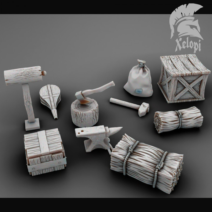 3D Printable Medieval props | STL | 28mm |32mm |75mm by Creator