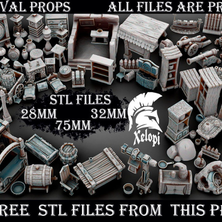 3D Printable Medieval props | STL | 28mm |32mm |75mm by Creator