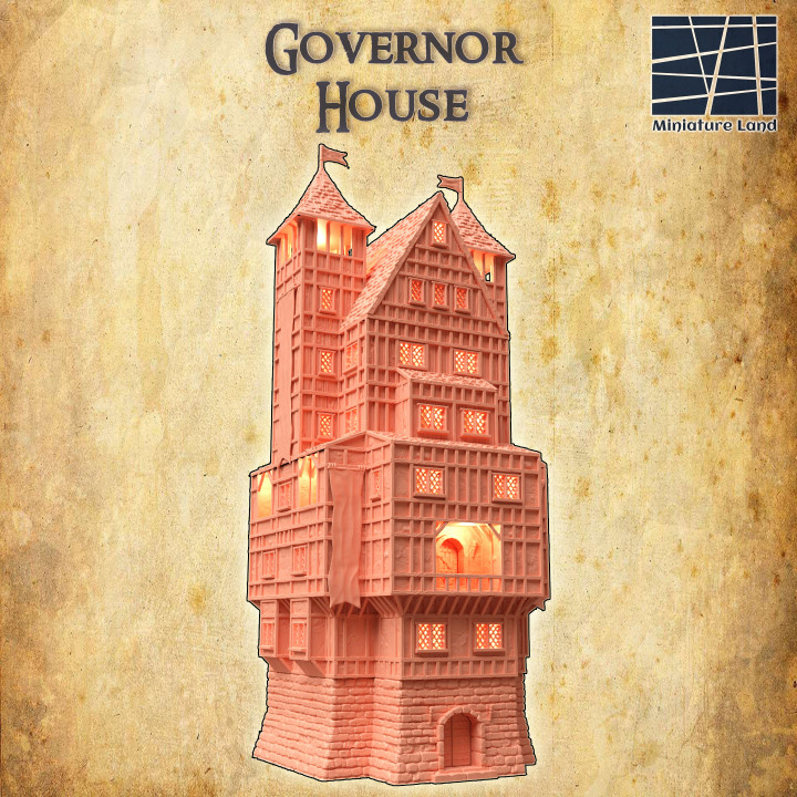 3D Printable Governor House - Tabletop Terrain - 28 MM by MiniatureLand