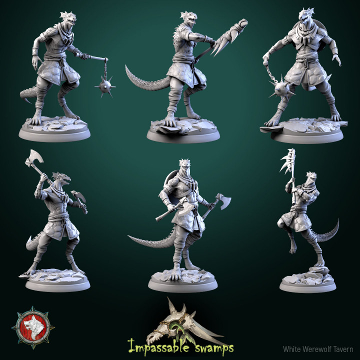 3D Printable Lizardfolk warriors set 6 miniatures 32mm pre-supported by ...