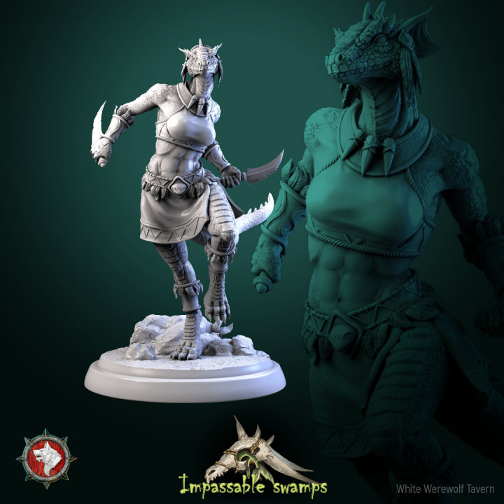 3D Printable Lizardfolk woman lizard warriors set 6 miniatures 32mm pre ...