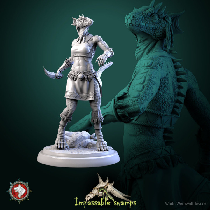 3D Printable Lizardfolk woman lizard warriors set 6 miniatures 32mm pre ...