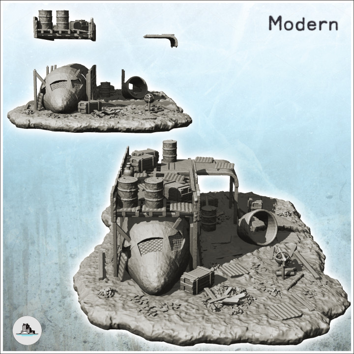 3D Printable Post-apocalyptic canvas shelter around a damaged airplane ...