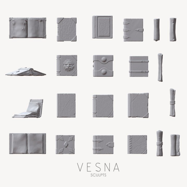 3D Printable WIZARD APPRENTICE MANUAL - BOOKS PACK (basing bits) by VESNA SCULPTS
