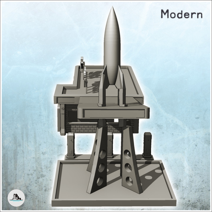 3D Printable "Rocket" gas station with three pumps and indoor garage ...