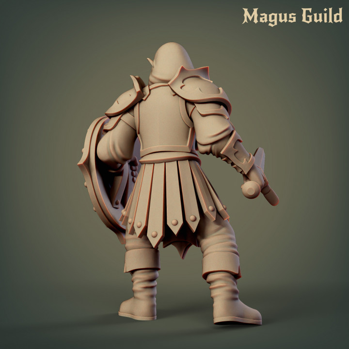 3D Printable Elf Fighter with sword and shield – MG5.7 by Magus Guild