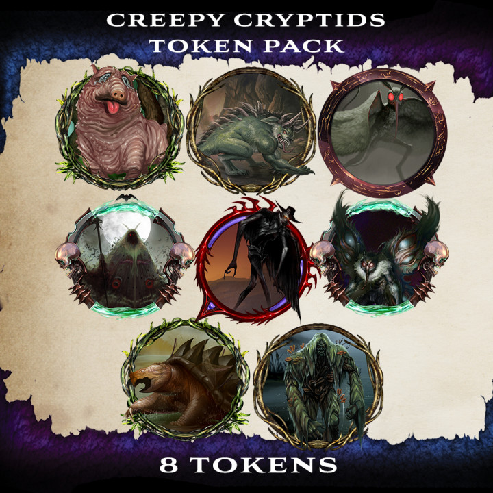 3D Printable Creepy Cryptids Token Pack by Dillon Olney