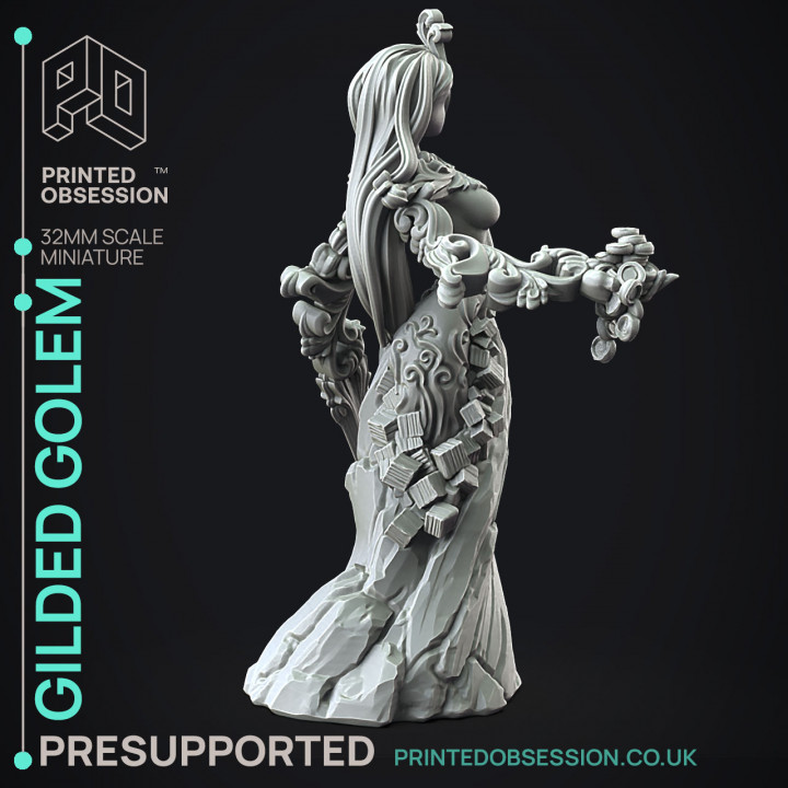 3D Printable Guilded Golem - Flesh of Gold - PRESUPPORTED - Illustrated and Stats - 32mm scale ...