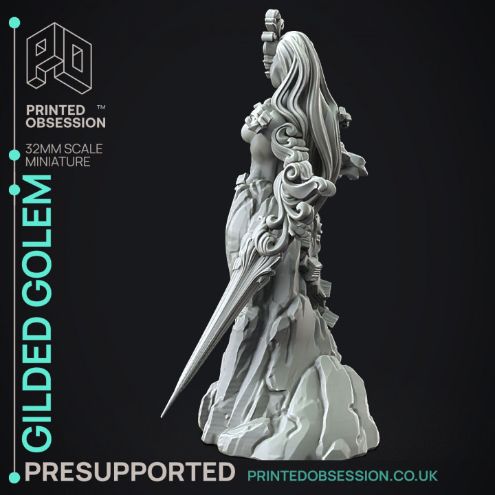 3D Printable Guilded Golem - Flesh of Gold - PRESUPPORTED - Illustrated and Stats - 32mm scale ...