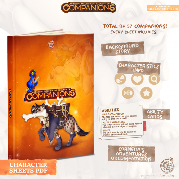 3D Printable Companions Character Sheets - PDF by Cast n Play