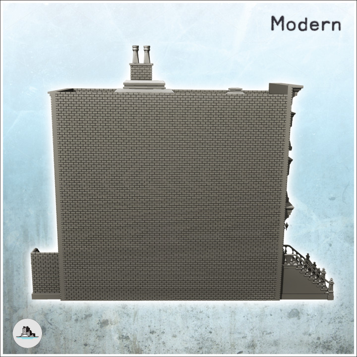 3D Printable Modern brick building with pediment and staircase to the ...