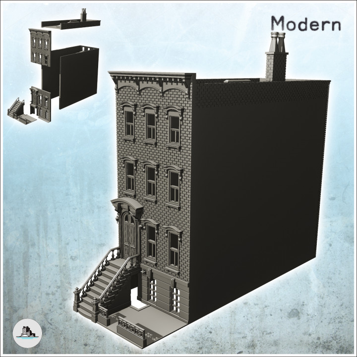 3D Printable Modern brick building with pediment and fireplace (17 ...