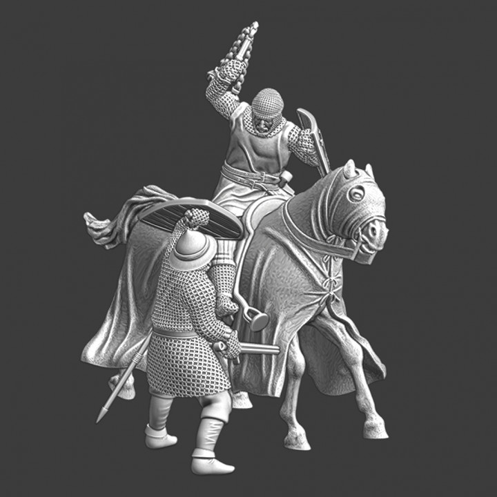 3D Printable Mounted crusader fighting Byzantine infantryman by ...