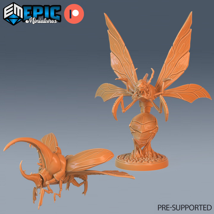 3D Printable Giant Beetle & Wasp Team Sneaky / Hercules Insect & Winged ...