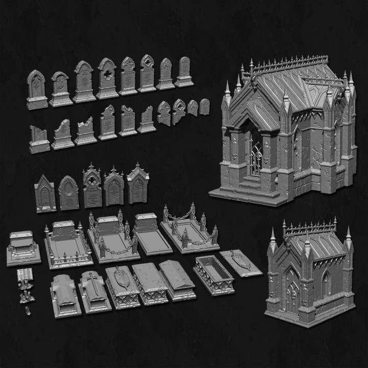 3D Printable Crypts and Headstones Set by Stormcrow Scenery
