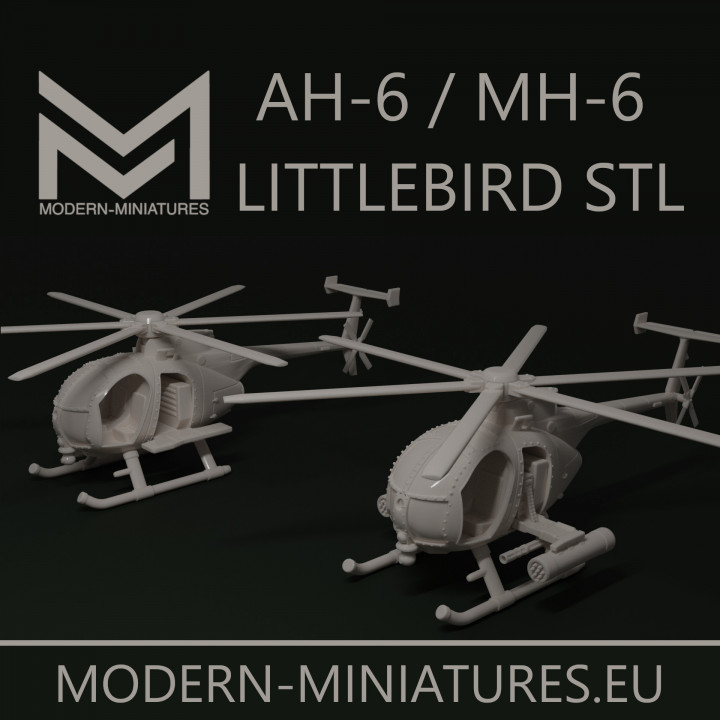 3D Printable AH-6 & MH-6 Littlebird modular helicopter by Modern-Miniatures.eu