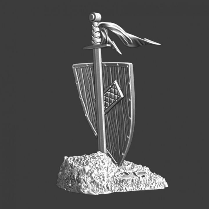 3D Printable Sword and Shield in the ground by Northern Crusades Miniatures
