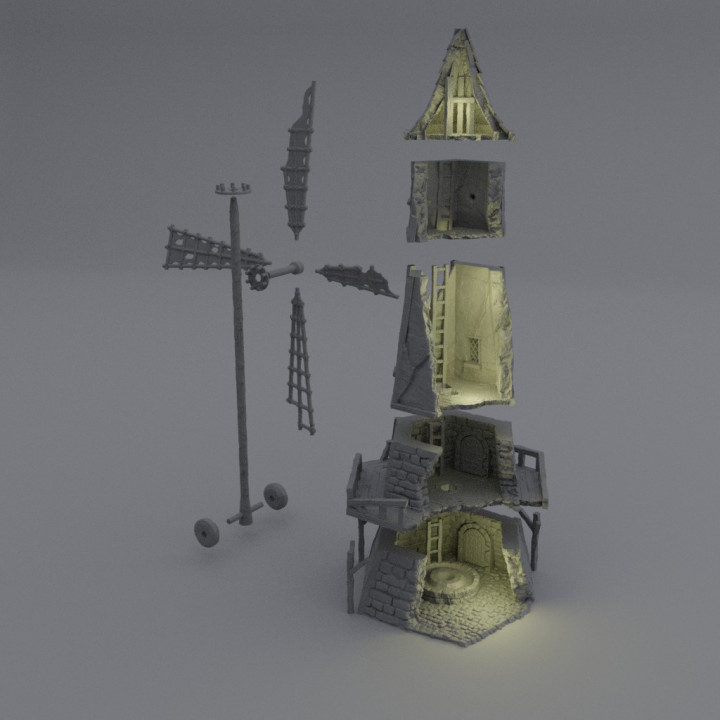 3D Printable Ruined Windmill- Tabletop Terrain - 28 MM by MiniatureLand