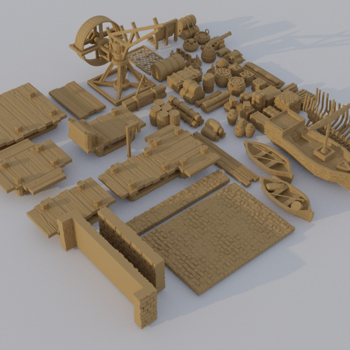 3D Printable Dockyard Pack - Tabletop Terrain - 28 MM by MiniatureLand