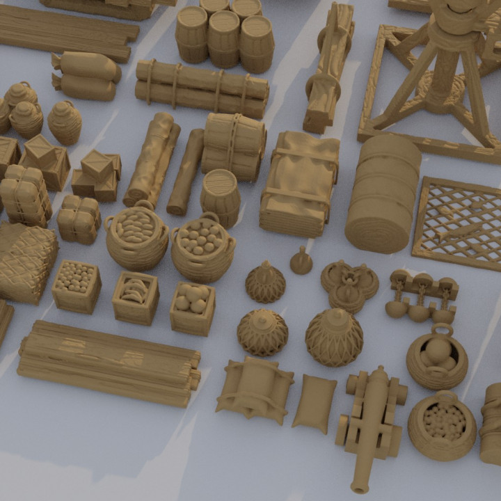 3D Printable Dockyard Pack - Tabletop Terrain - 28 MM by MiniatureLand