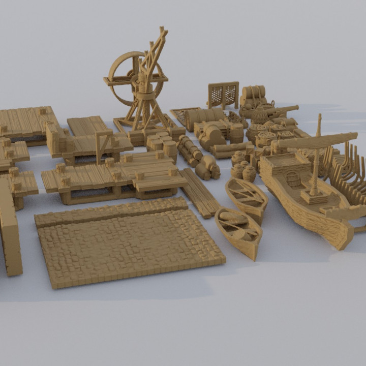 3D Printable Dockyard Pack - Tabletop Terrain - 28 MM by MiniatureLand