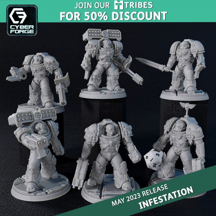 3D Printable First Company Elite Terminator Squad by Titan Forge Miniatures