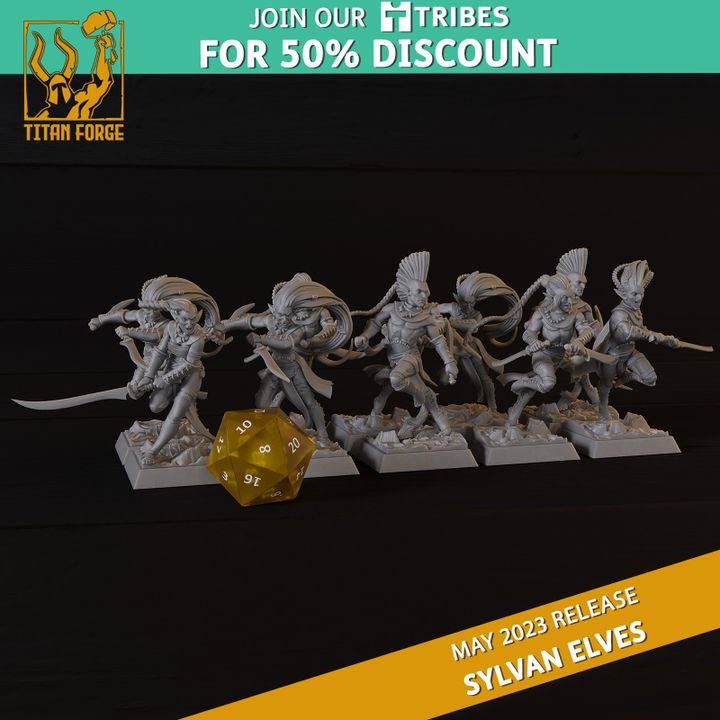 3D Printable Sylvan Elves Blade Dancers by Titan Forge Miniatures