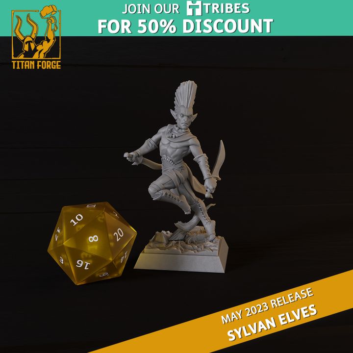 3D Printable Sylvan Elves Blade Dancers by Titan Forge Miniatures